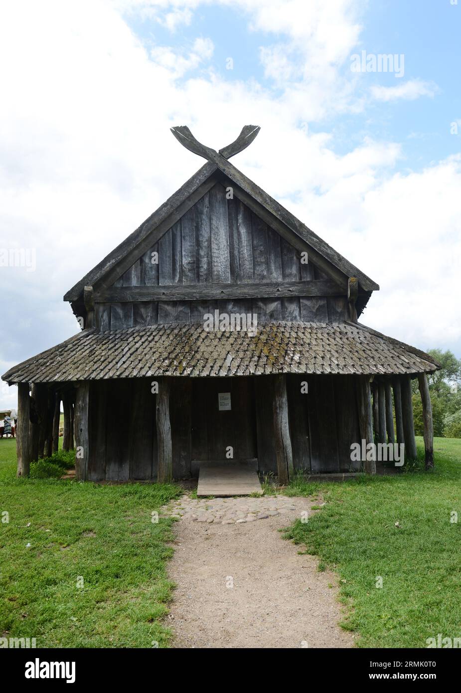 A reconstructed viking house, at the Trelleborg Museum. Trelleborg ...