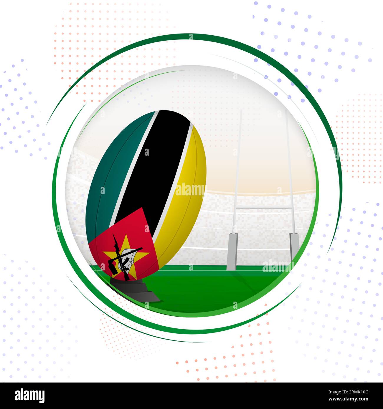Flag of Mozambique on rugby ball. Round rugby icon with flag of ...