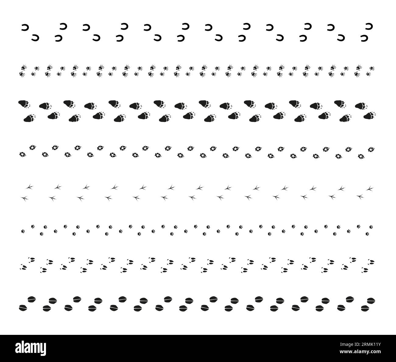 Animal tracks. Dog paw print, wildlife footstep silhouette icons, zoo animals paw print abstract ...