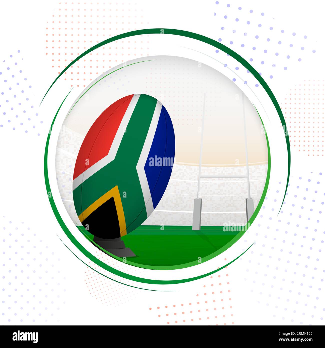 Flag of South Africa on rugby ball. Round rugby icon with flag of South ...