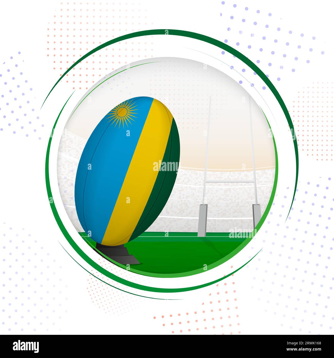 Flag of Rwanda on rugby ball. Round rugby icon with flag of Rwanda ...