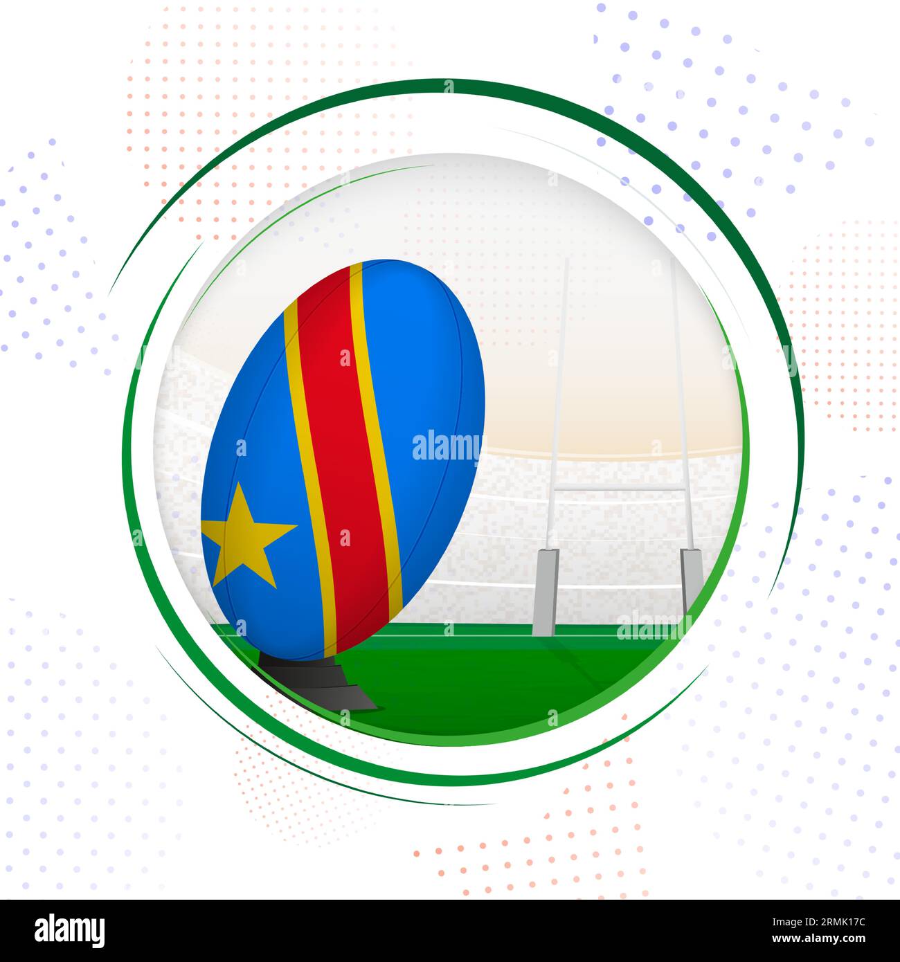 Flag of DR Congo on rugby ball. Round rugby icon with flag of DR Congo ...