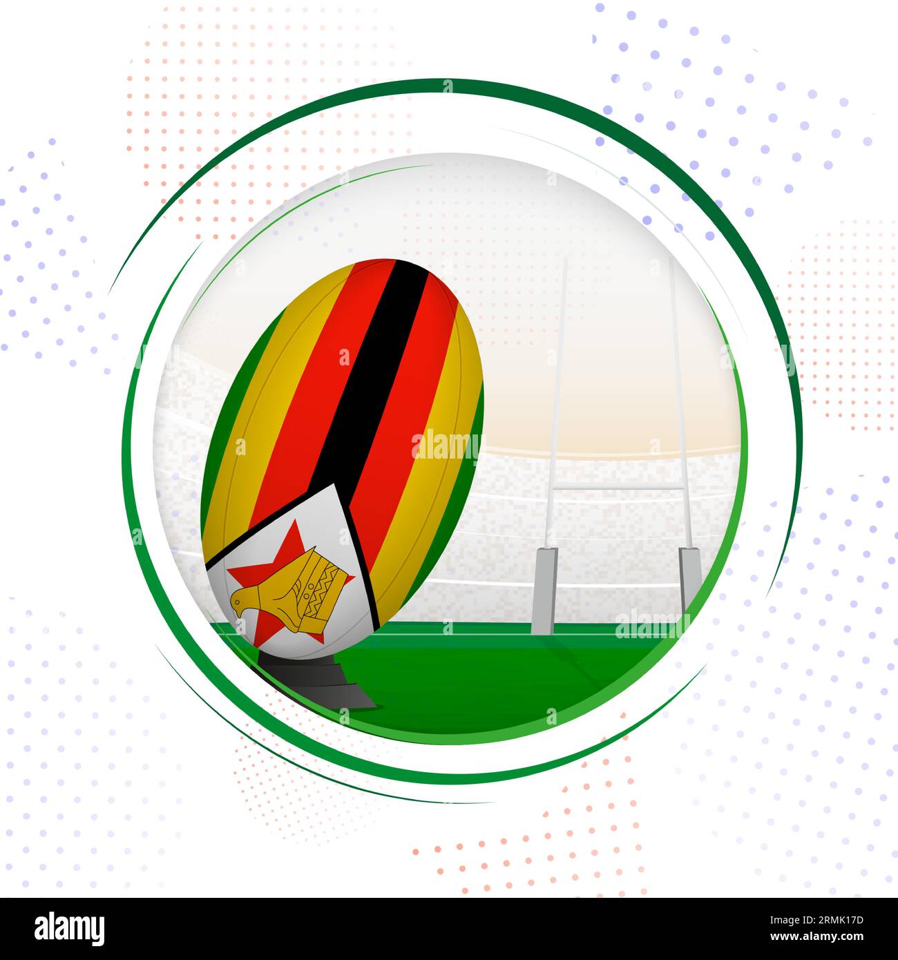 Flag of Zimbabwe on rugby ball. Round rugby icon with flag of Zimbabwe ...