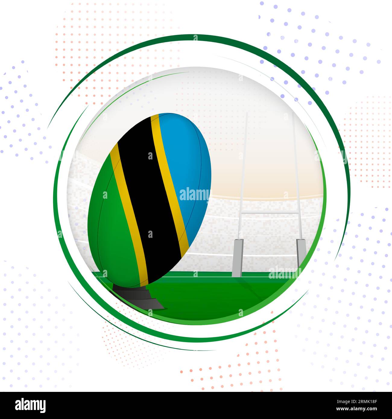 Flag of Tanzania on rugby ball. Round rugby icon with flag of Tanzania ...