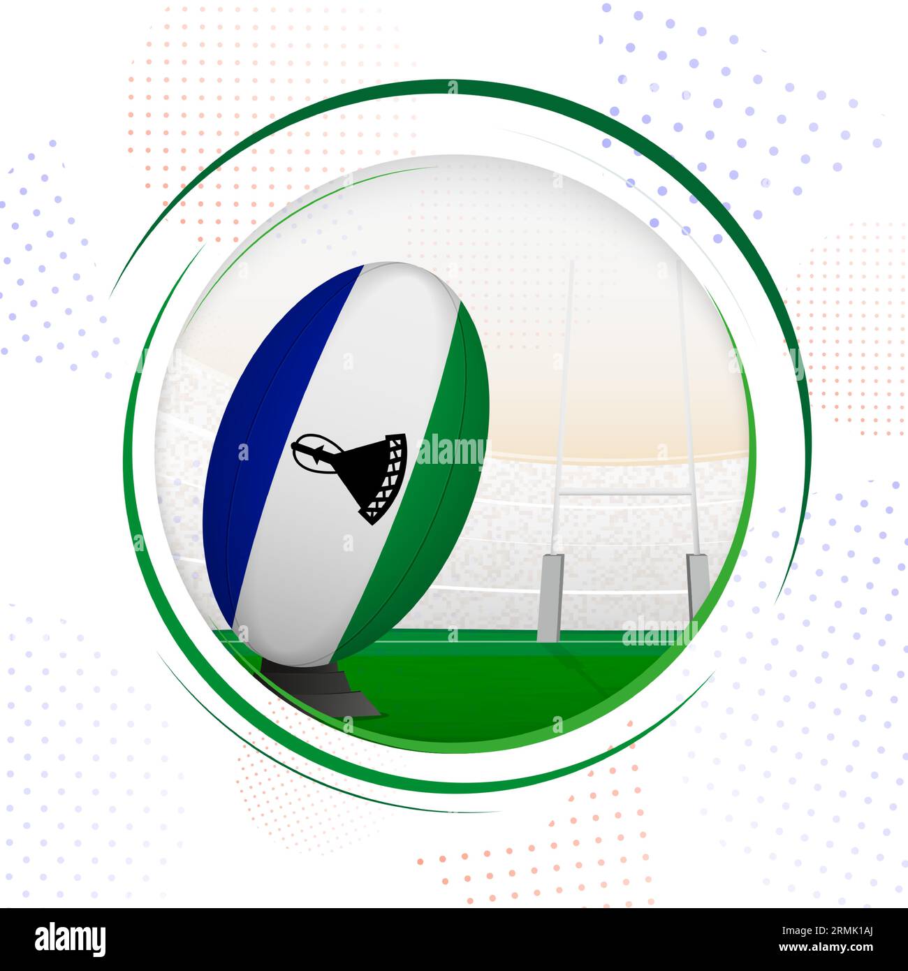 Flag of Lesotho on rugby ball. Round rugby icon with flag of Lesotho ...