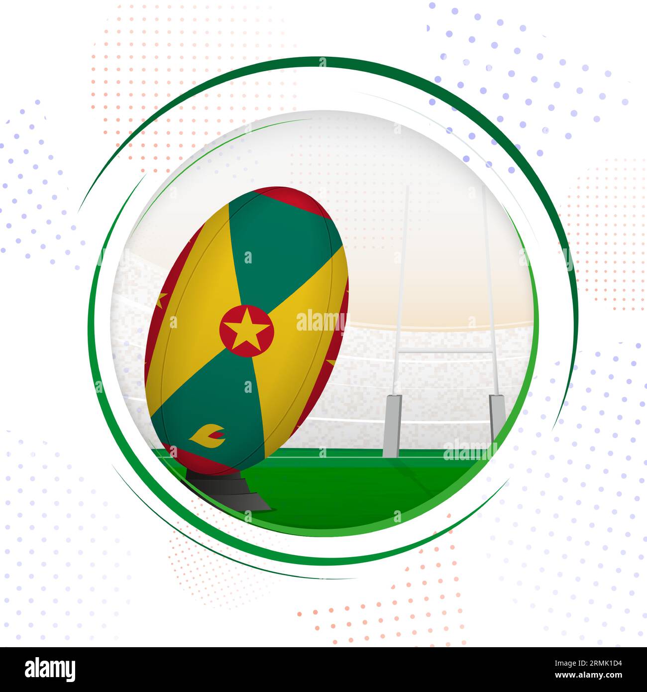 Flag of Grenada on rugby ball. Round rugby icon with flag of Grenada ...