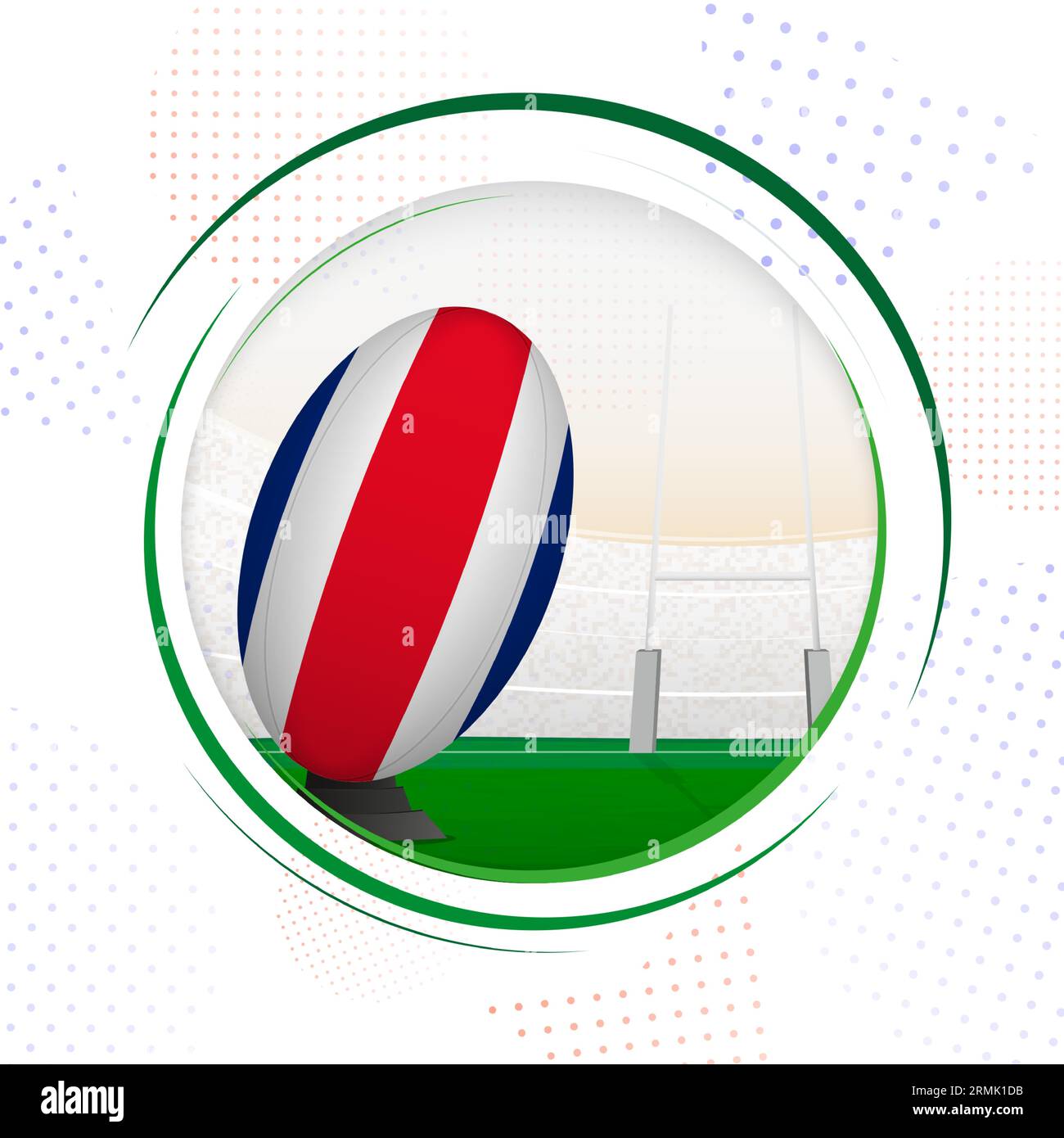 Flag of Costa Rica on rugby ball. Round rugby icon with flag of Costa ...