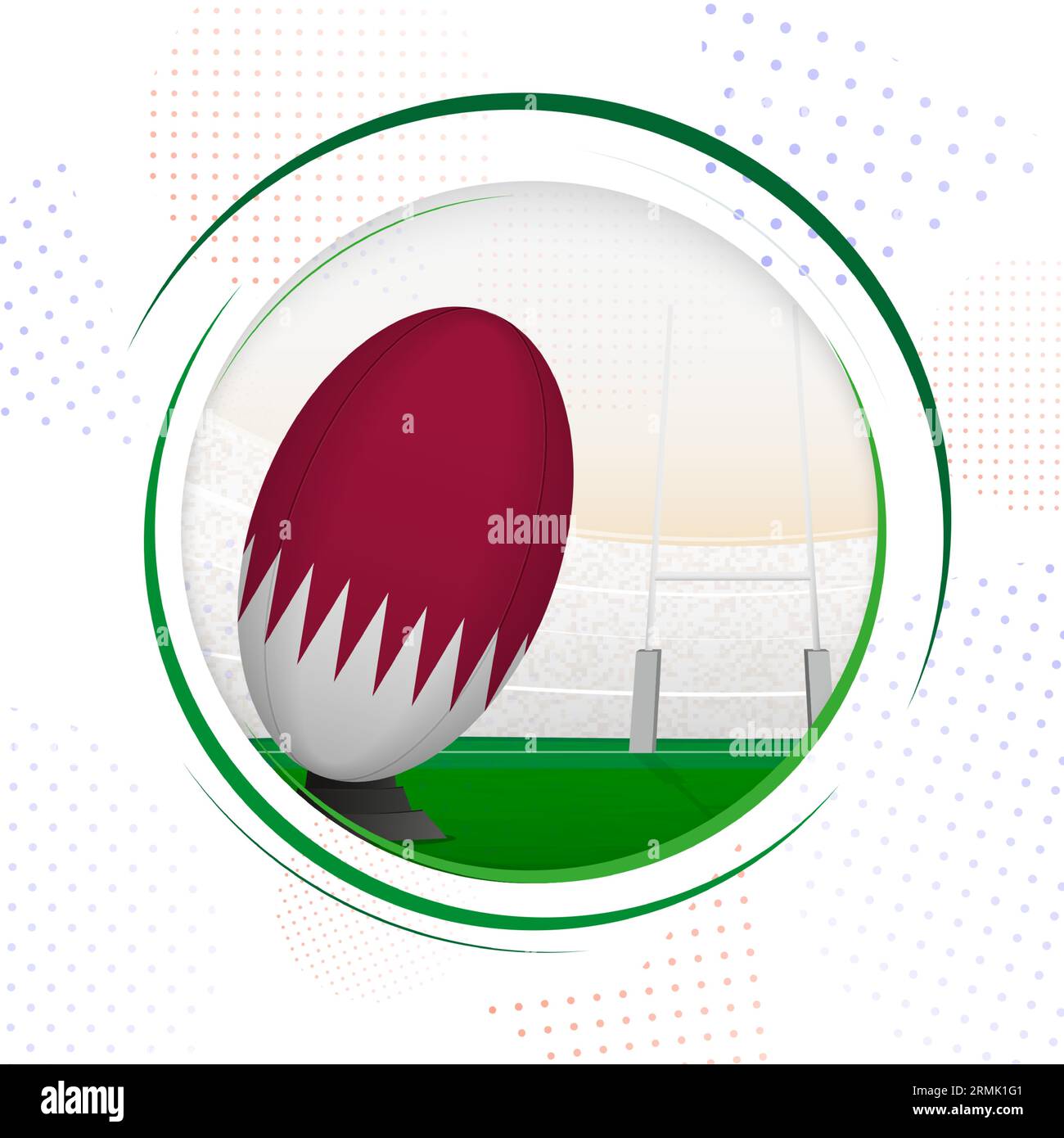 Flag of Qatar on rugby ball. Round rugby icon with flag of Qatar ...