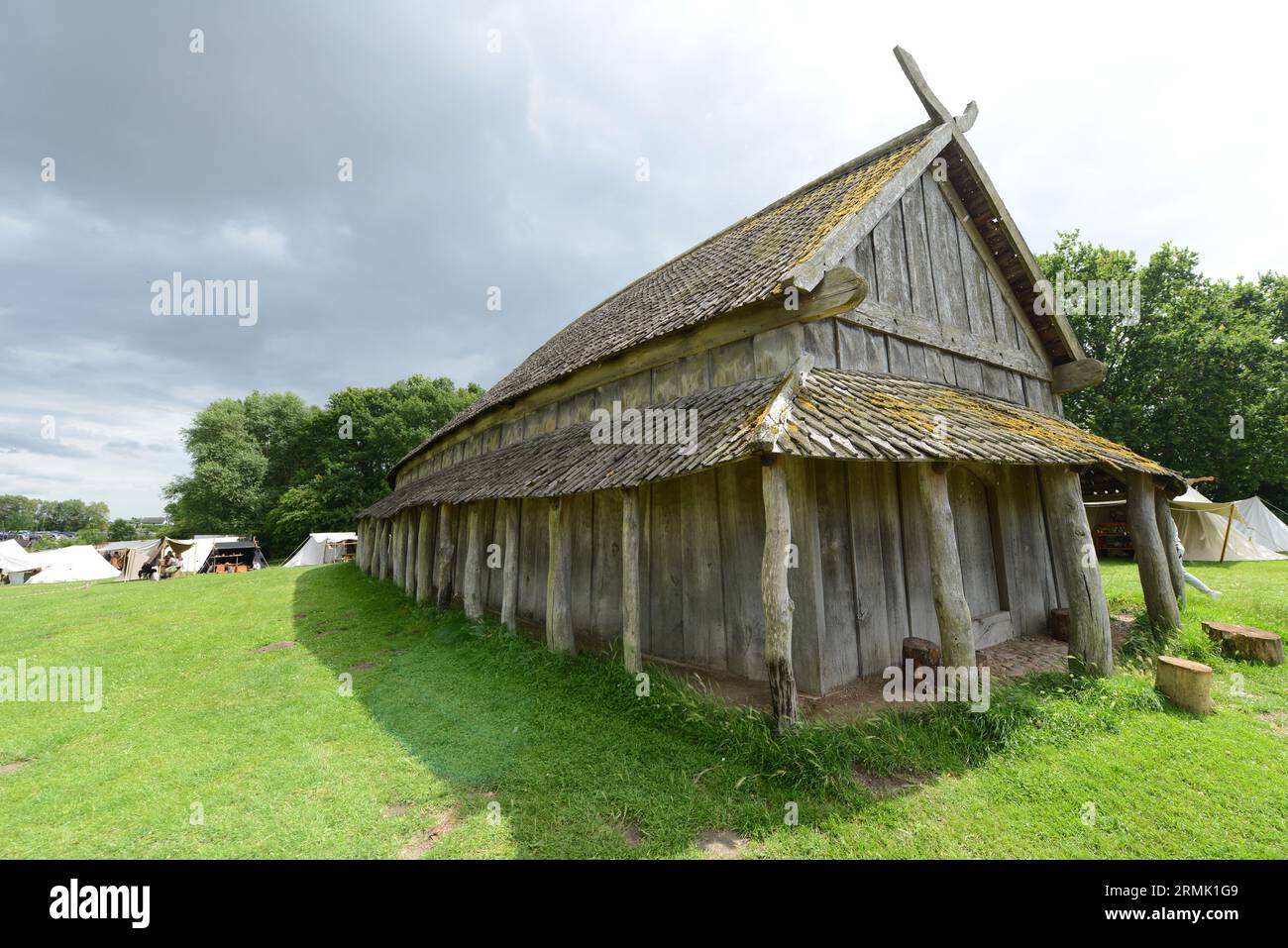 A reconstructed viking house, at the Trelleborg Museum. Trelleborg ...