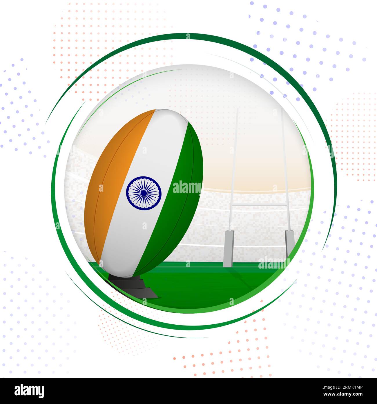 Flag of India on rugby ball. Round rugby icon with flag of India ...