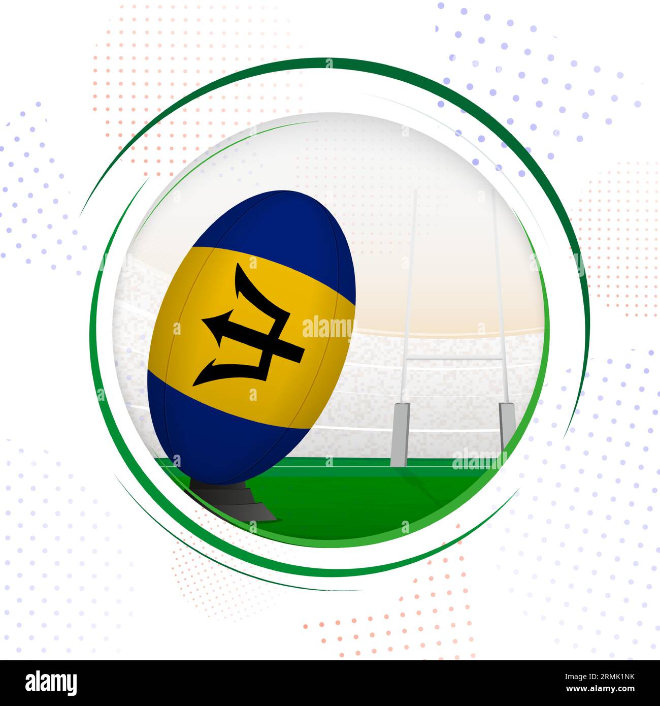 Flag of Barbados on rugby ball. Round rugby icon with flag of Barbados ...