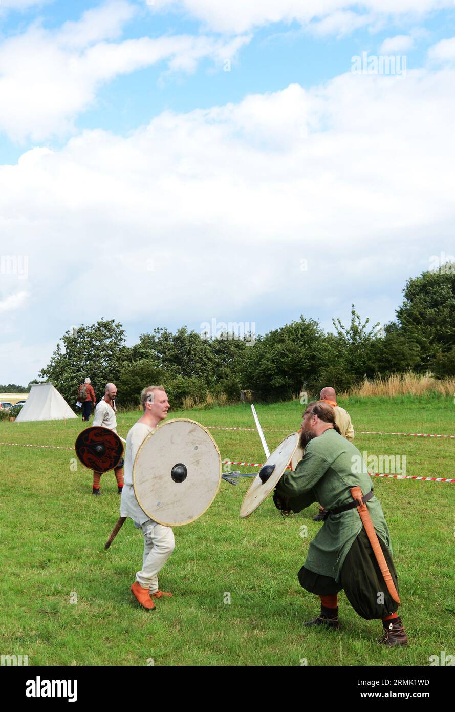 Viking fighting practice at Trelleborg (Slagelse), Denmark Stock Photo ...