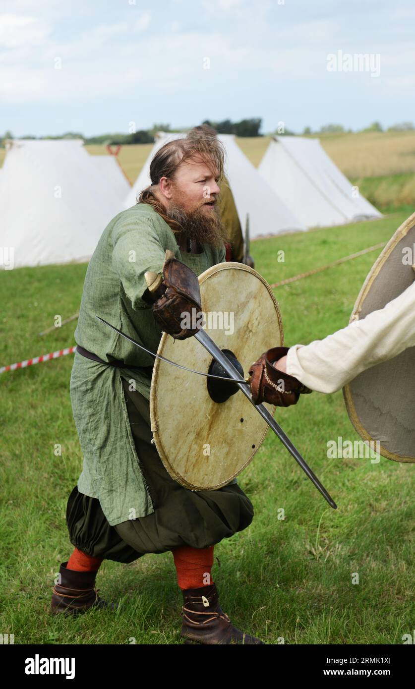 Viking fighting practice at Trelleborg (Slagelse), Denmark Stock Photo ...