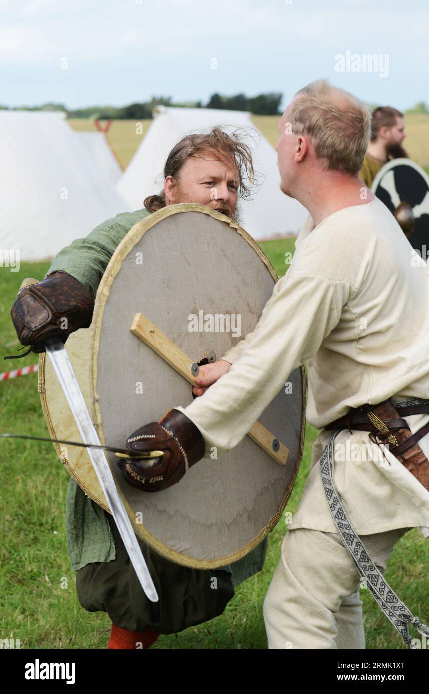 Viking fighting practice at Trelleborg (Slagelse), Denmark Stock Photo ...
