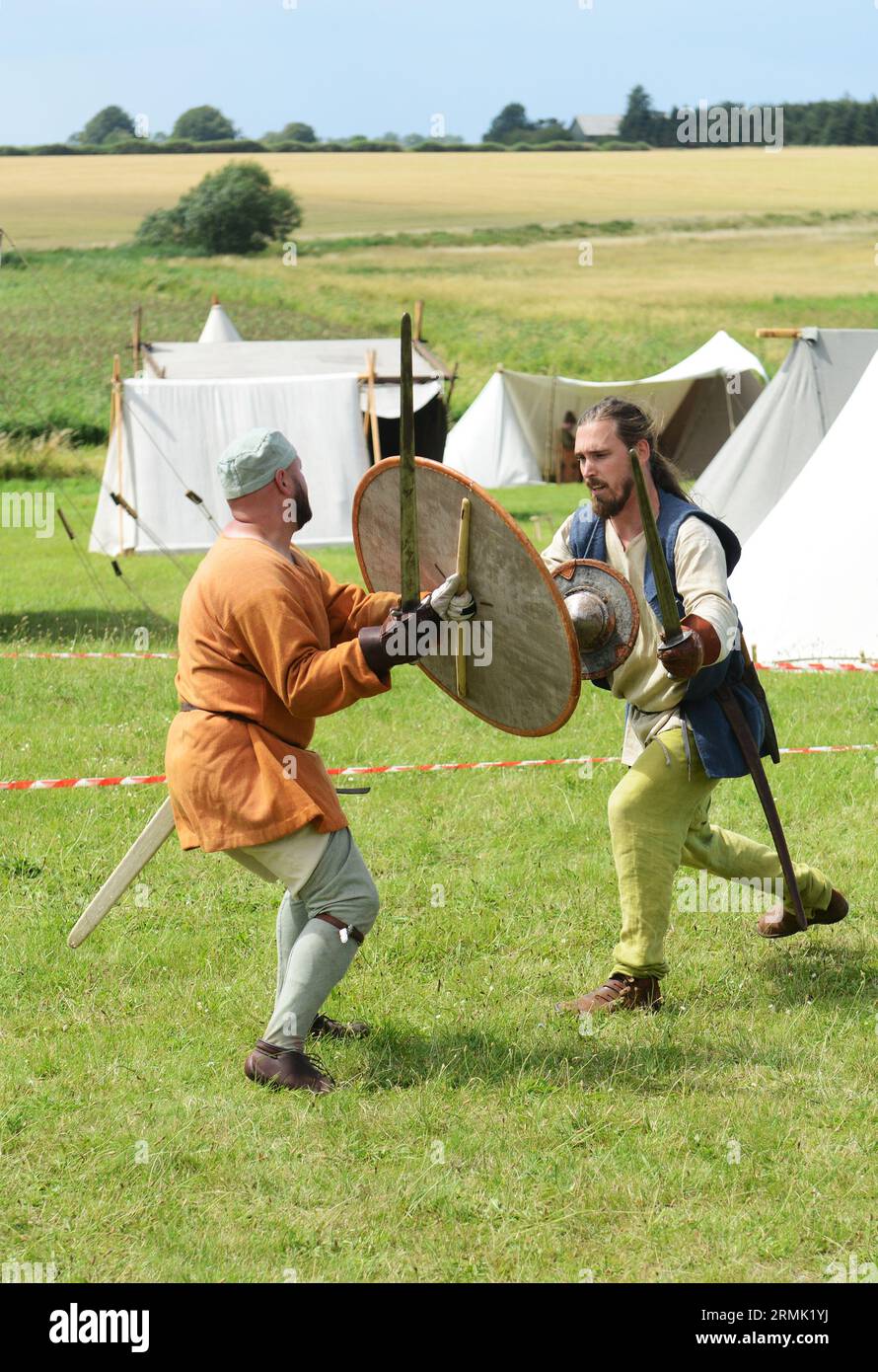 Viking fighting practice at Trelleborg (Slagelse), Denmark Stock Photo ...