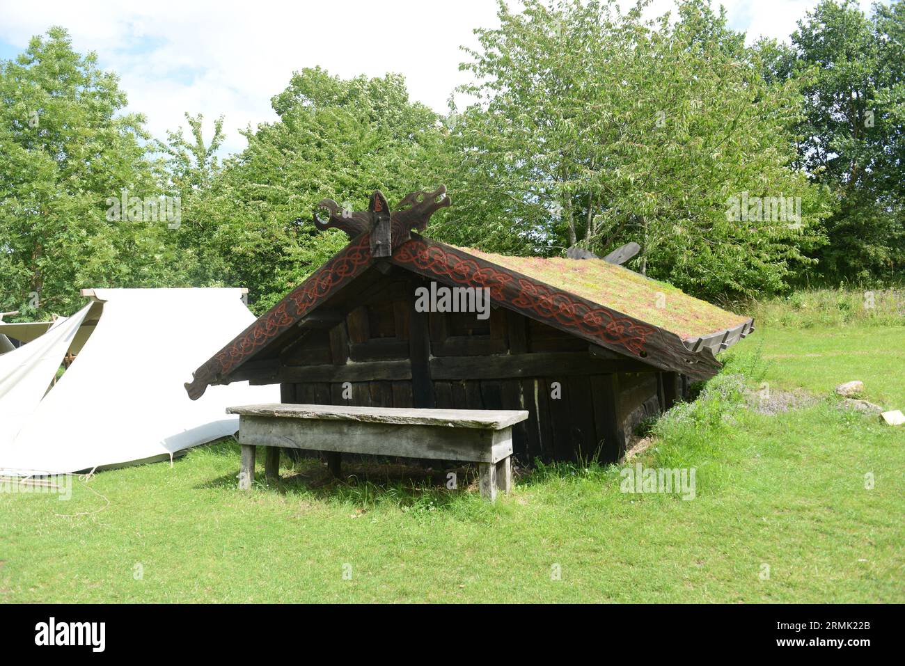 A replica of an old Viking house at the Museum of the Viking Age in ...