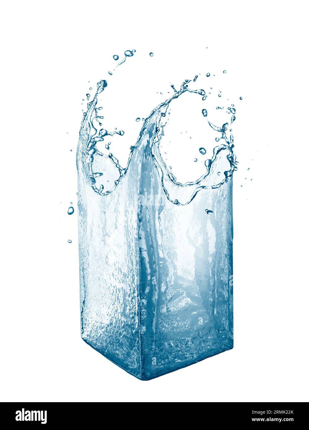 Water splashing out from square shape isolated over white background ...