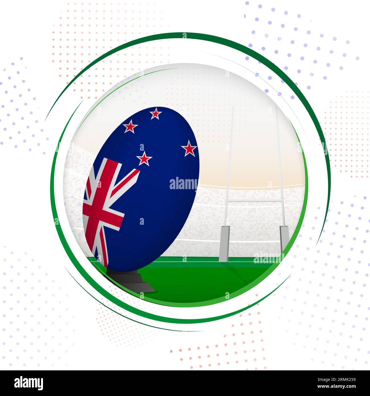 Flag of New Zealand on rugby ball. Round rugby icon with flag of New ...