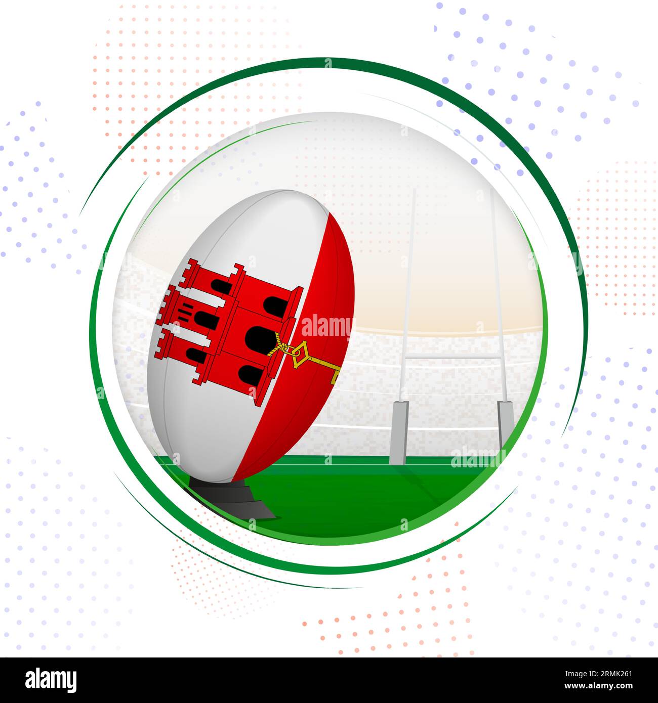 Flag of Gibraltar on rugby ball. Round rugby icon with flag of ...