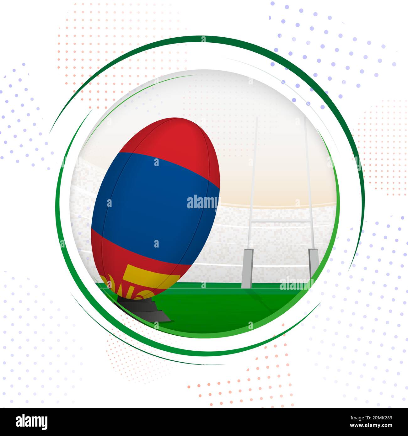 Flag of Mongolia on rugby ball. Round rugby icon with flag of Mongolia ...