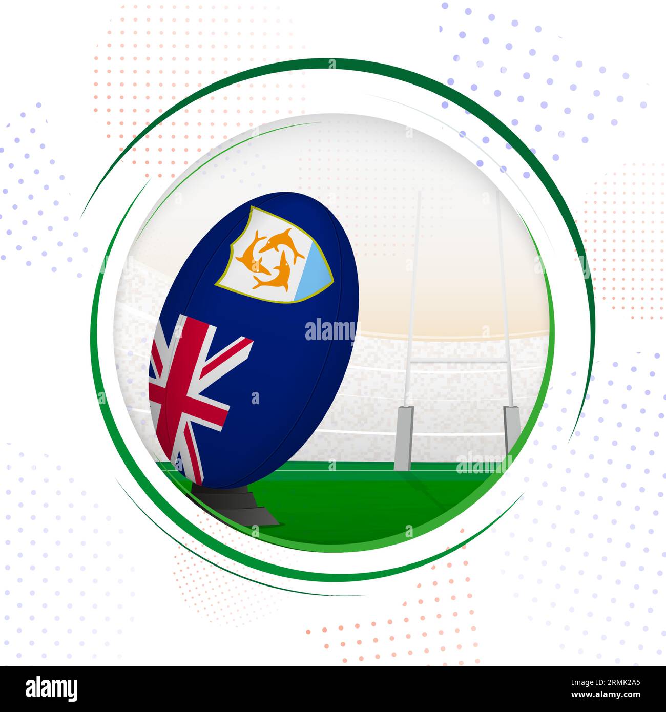 Flag of Anguilla on rugby ball. Round rugby icon with flag of Anguilla ...
