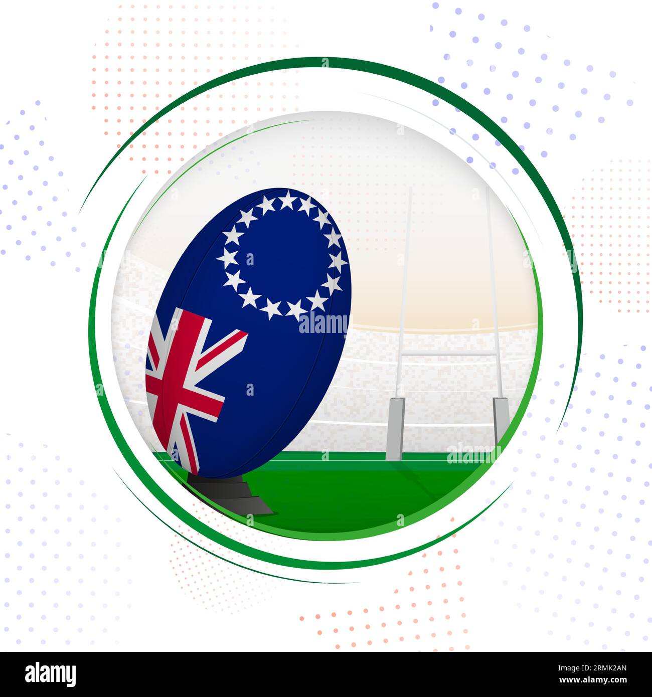 Flag of Cook Islands on rugby ball. Round rugby icon with flag of Cook ...
