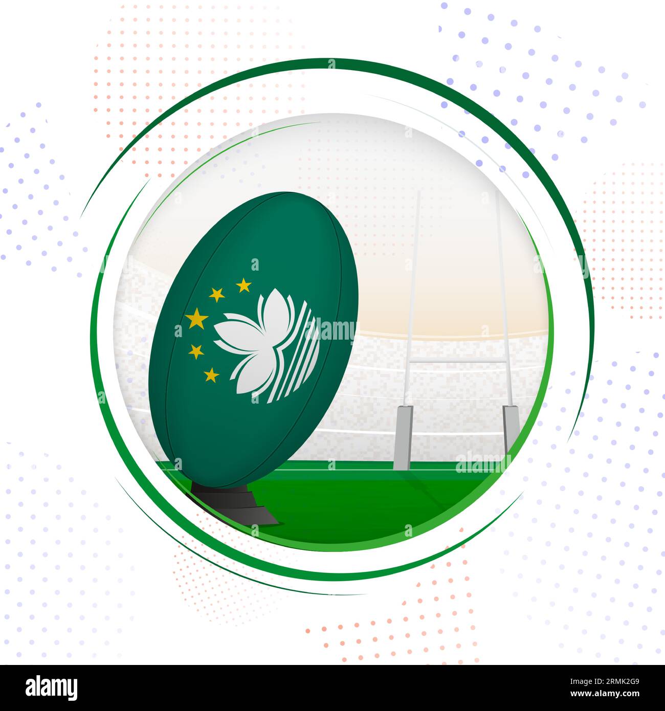 Flag of Macau on rugby ball. Round rugby icon with flag of Macau ...