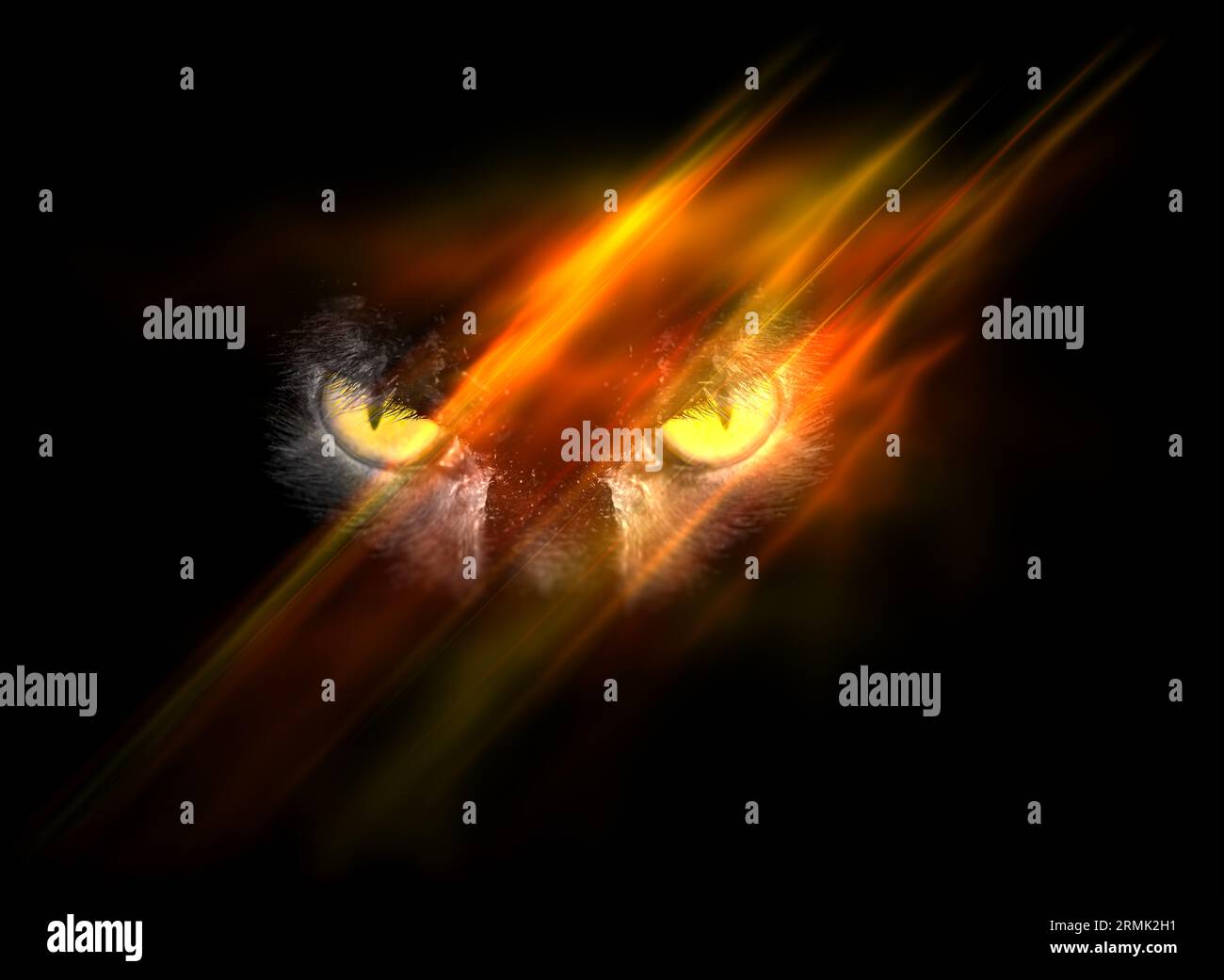 Evil animal eyes staring at you from the darkness with firey graphics ...