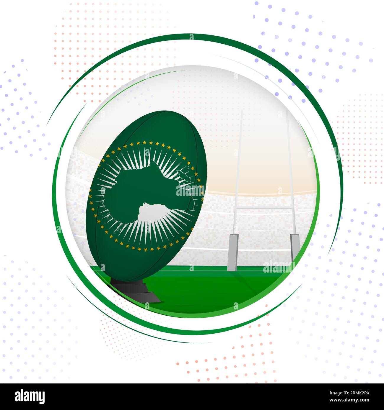 Flag of African Union on rugby ball. Round rugby icon with flag of ...