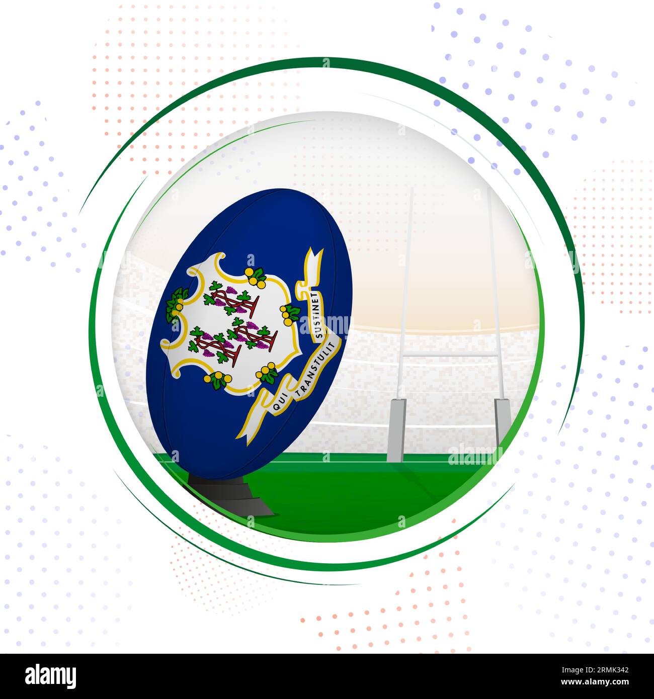Flag of Connecticut on rugby ball. Round rugby icon with flag of ...
