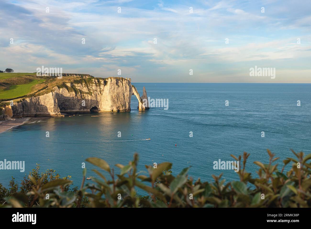 Coastal landscape of white cliffs of Etretat, Normandy, France on ...
