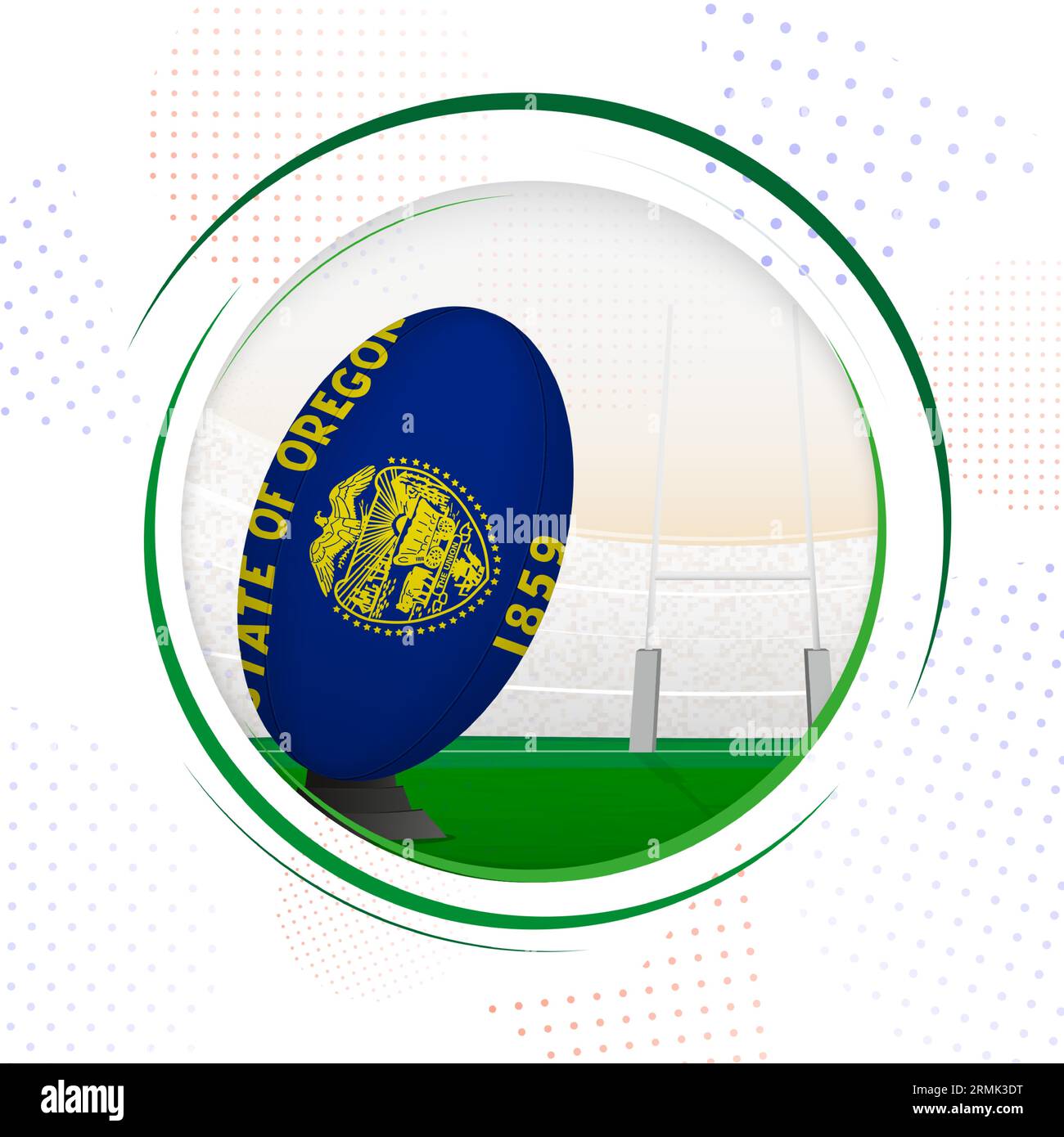 Flag of Oregon on rugby ball. Round rugby icon with flag of Oregon ...