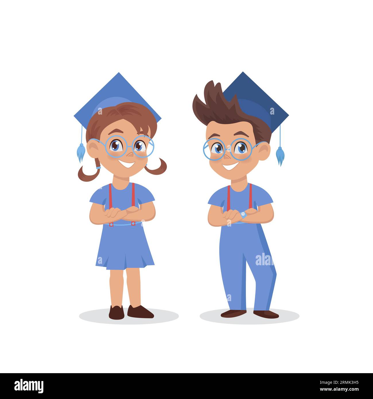 Cute school boy girl wearing blue uniform. Cartoon vector illustration ...