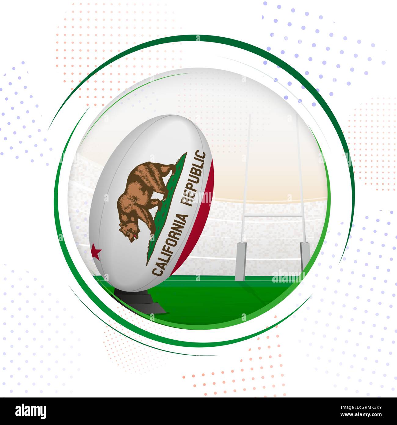Flag of California on rugby ball. Round rugby icon with flag of ...