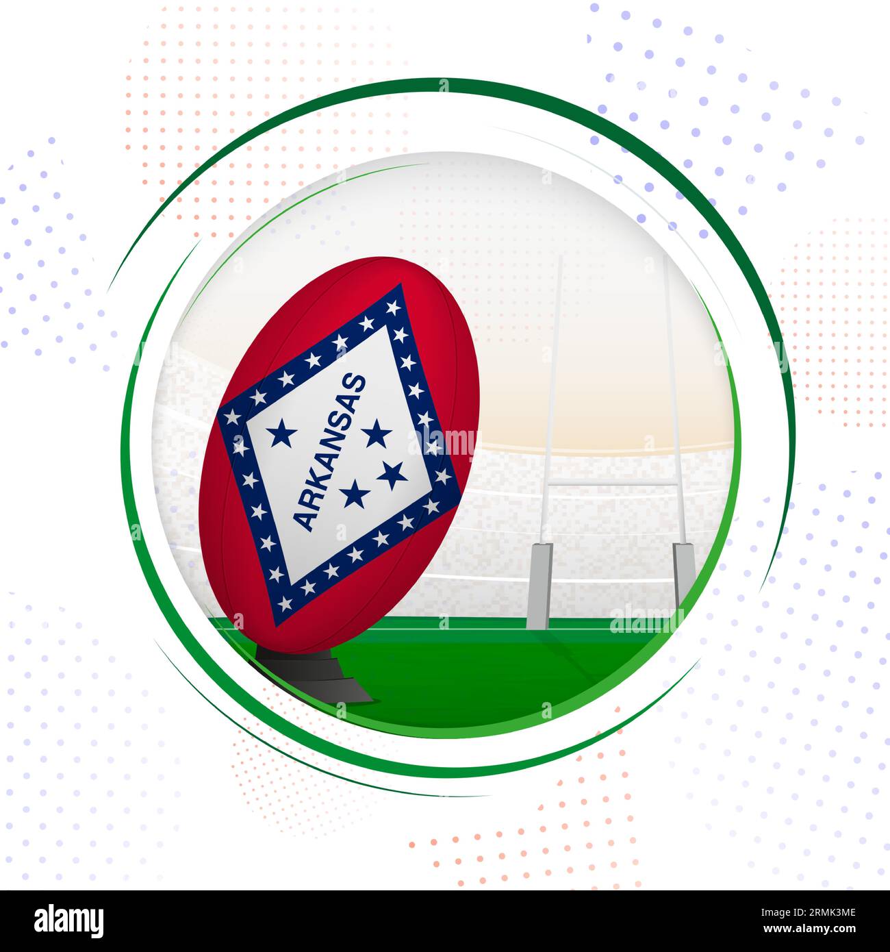 Flag of Arkansas on rugby ball. Round rugby icon with flag of Arkansas ...