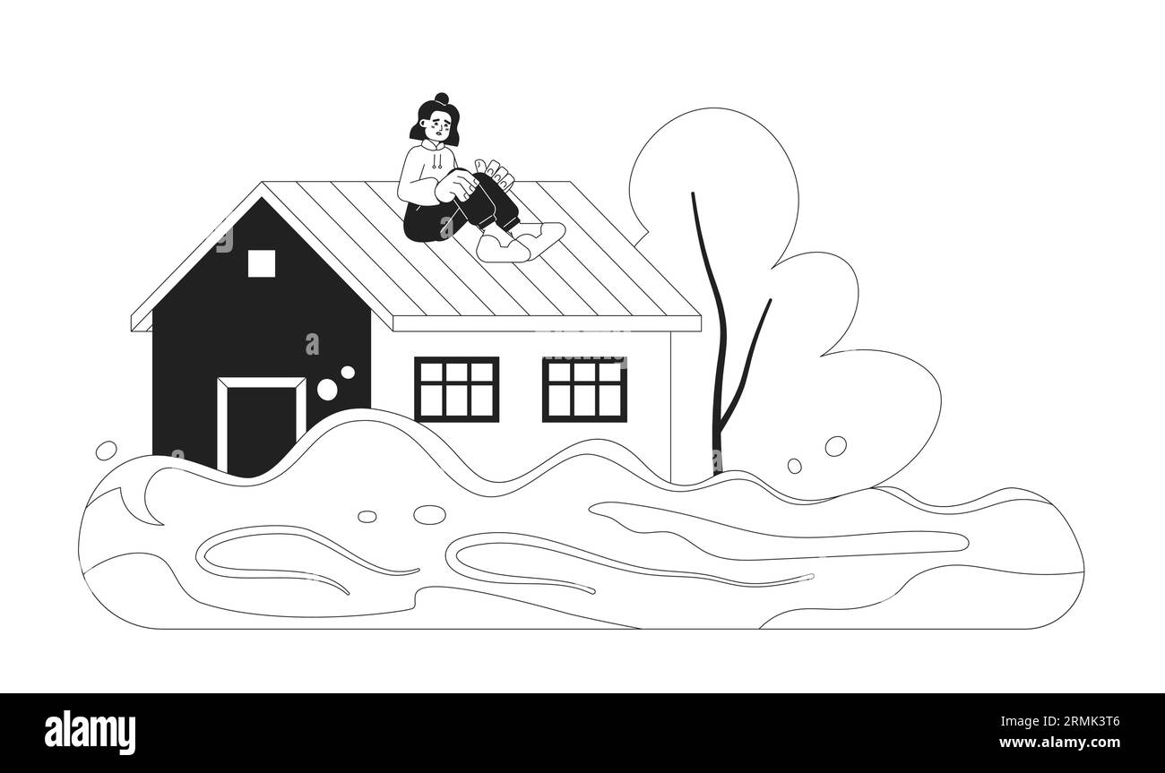 Woman sitting on roof monochrome concept vector spot illustration Stock ...
