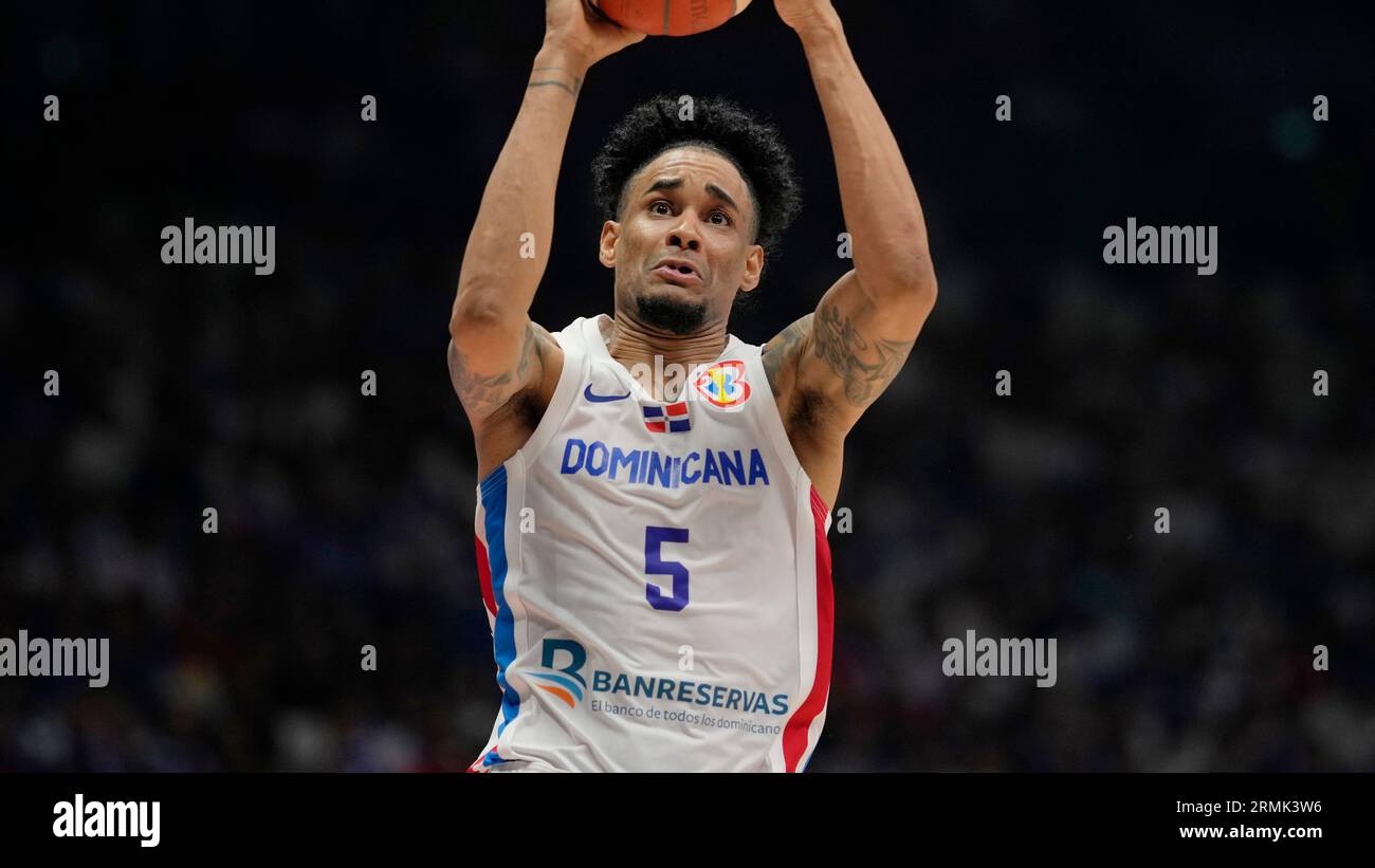 Dominican Republic guard Victor Liz (5) watches the ball during their ...