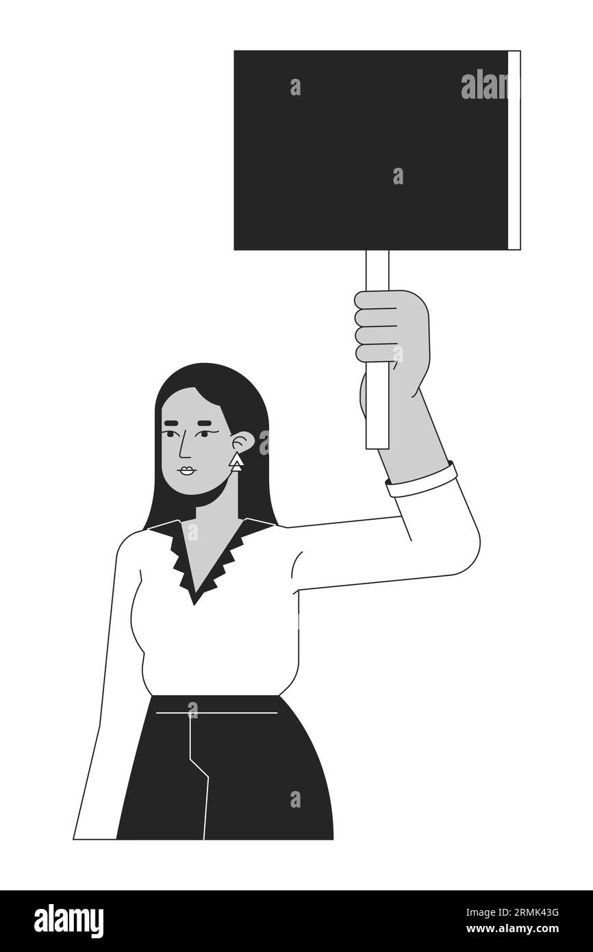 Indian protester flat line black white vector character Stock Vector ...