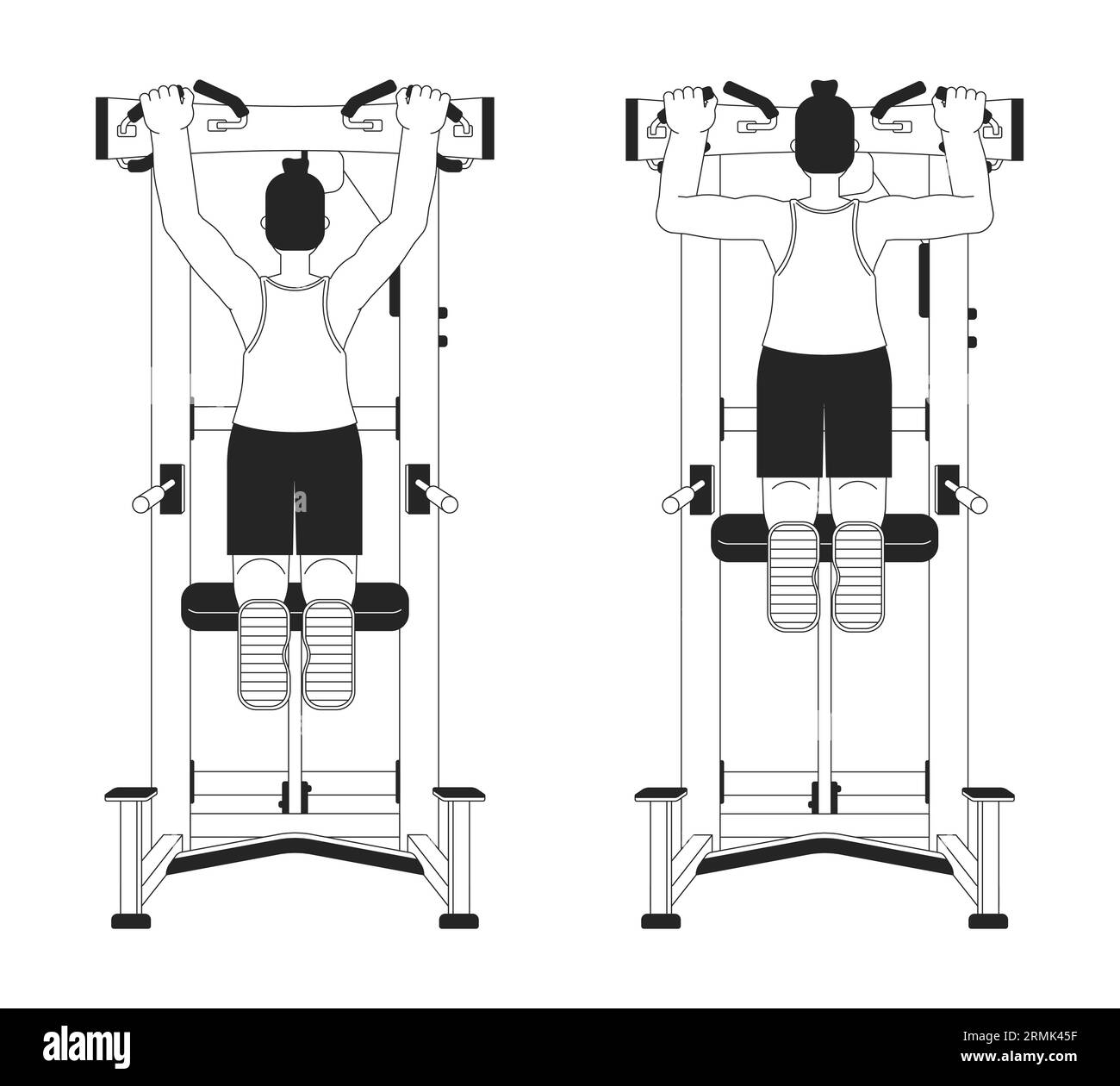 Muscle building with assisted pull up machine bw vector spot ...