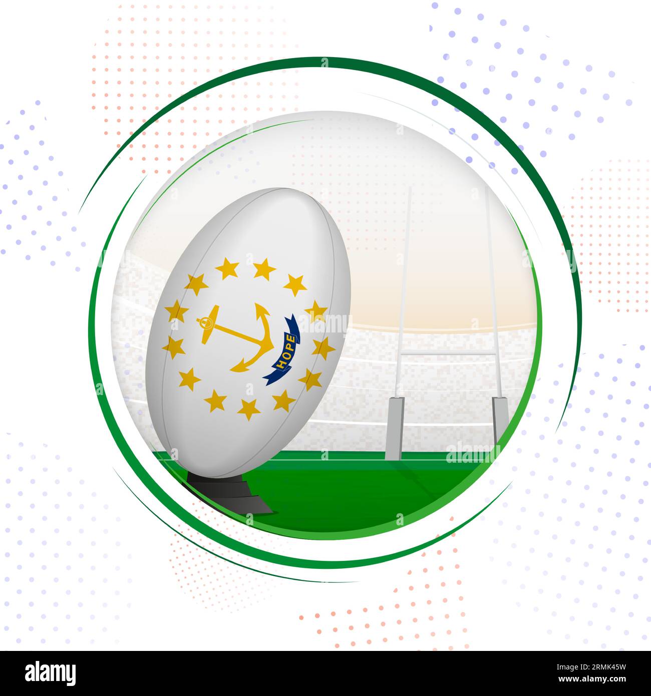 Flag of Rhode Island on rugby ball. Round rugby icon with flag of Rhode ...