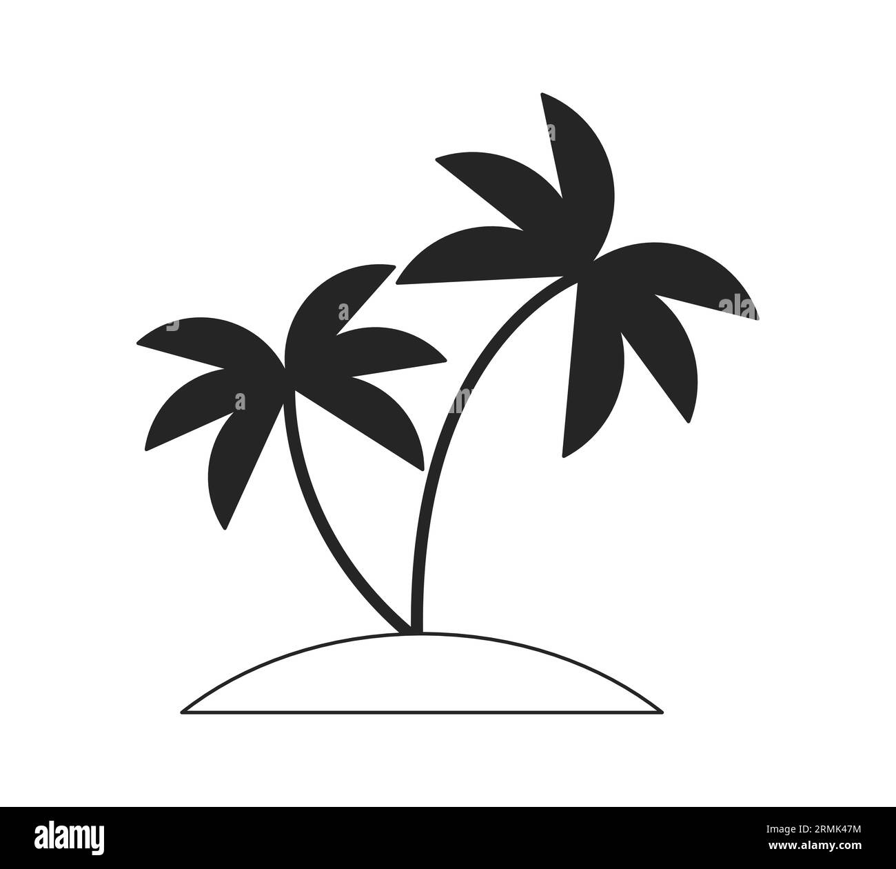 Palm trees on island flat monochrome isolated vector object Stock ...