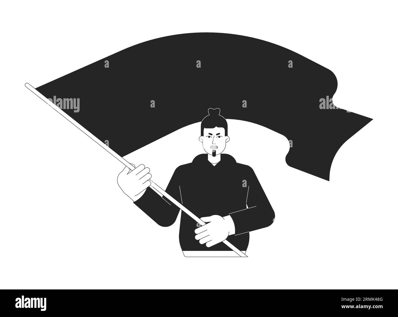Caucasian man waving flag flat line black white vector character Stock ...
