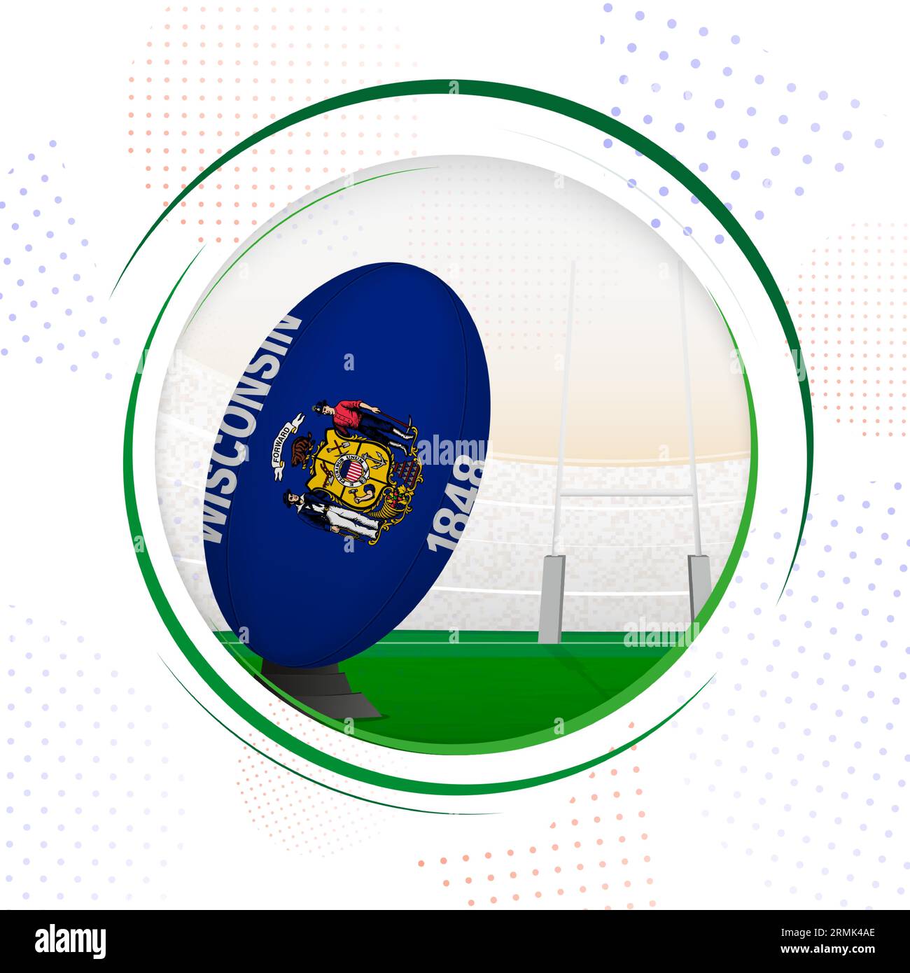 Flag of Wisconsin on rugby ball. Round rugby icon with flag of ...