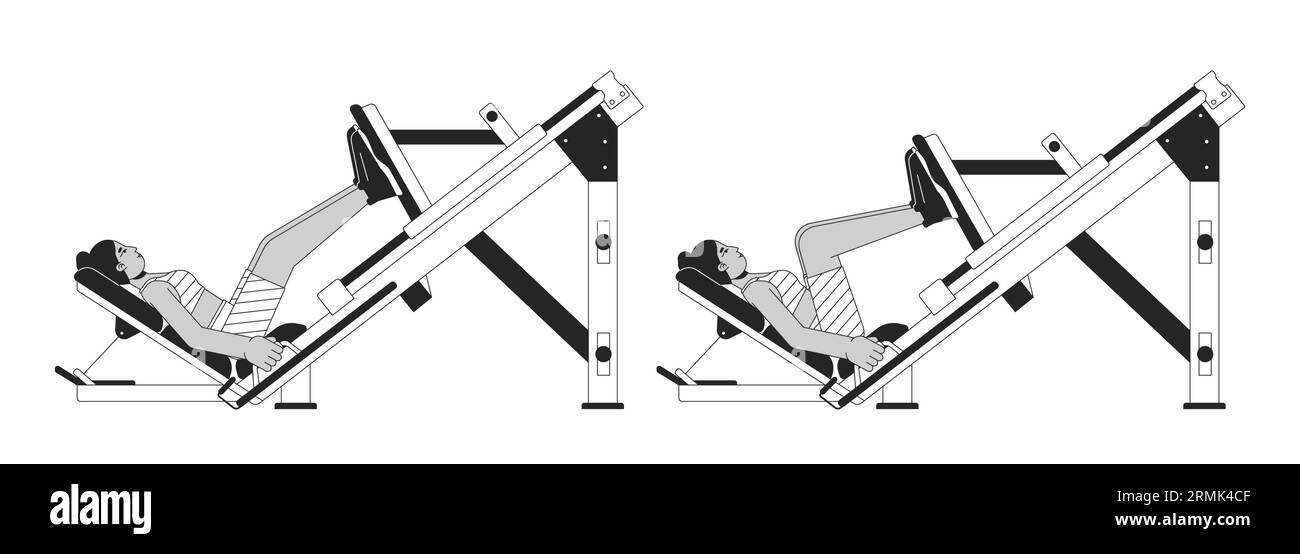 Working out on machine squat press bw vector spot illustration Stock ...