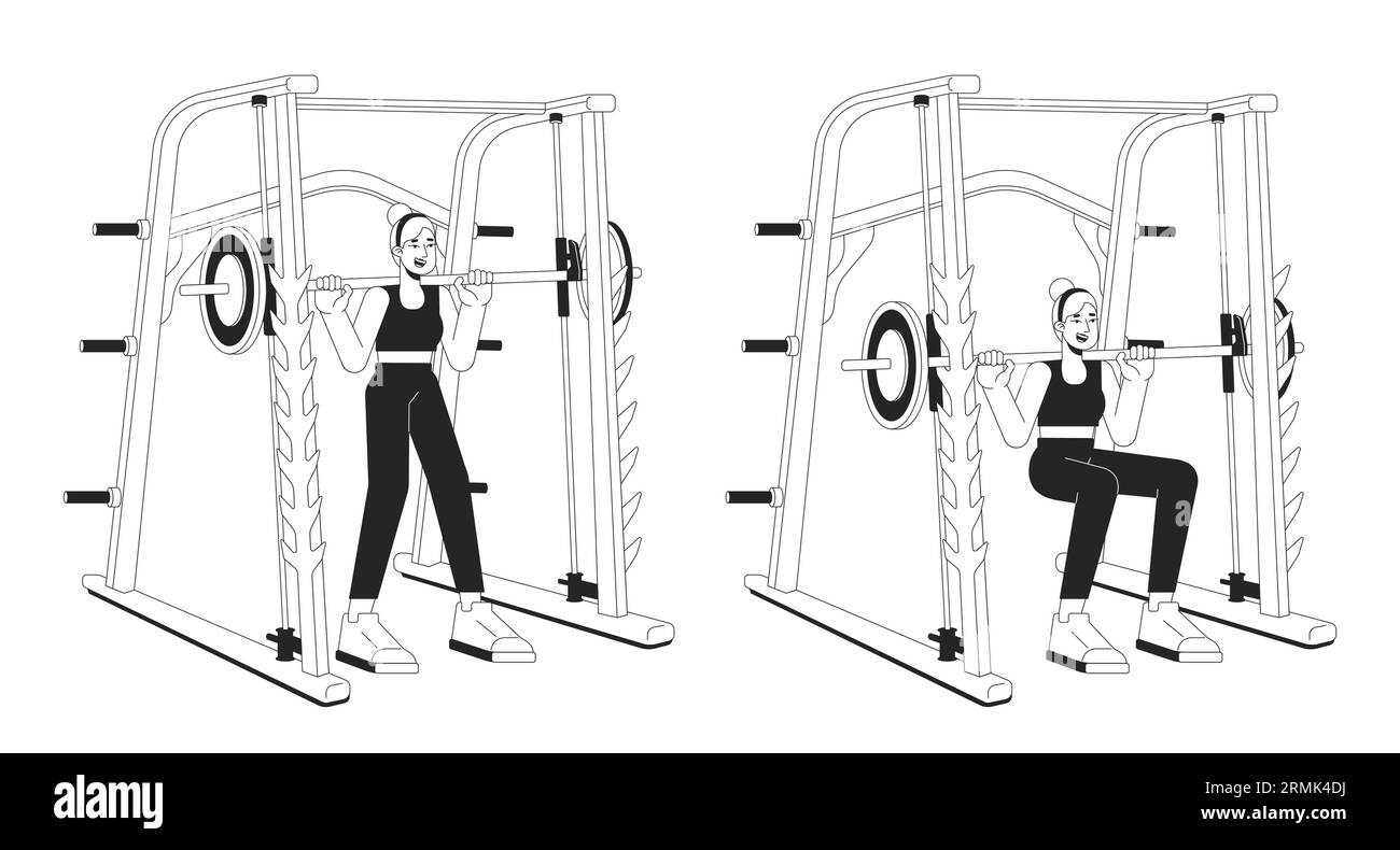 Working out on weight power rack bw vector spot illustration Stock ...