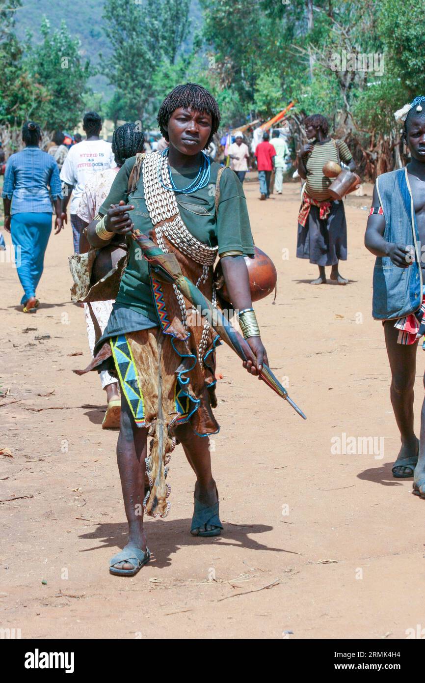 Ethiopia. Omo Valley, Bana Tribe women in shells and leather at the ...