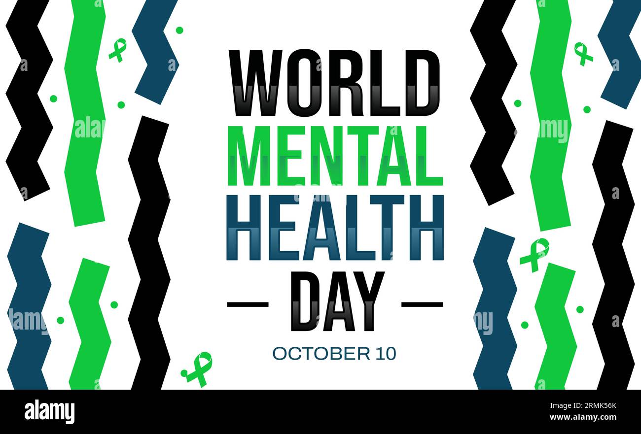 World Mental Health Day background with green ribbon and typography ...