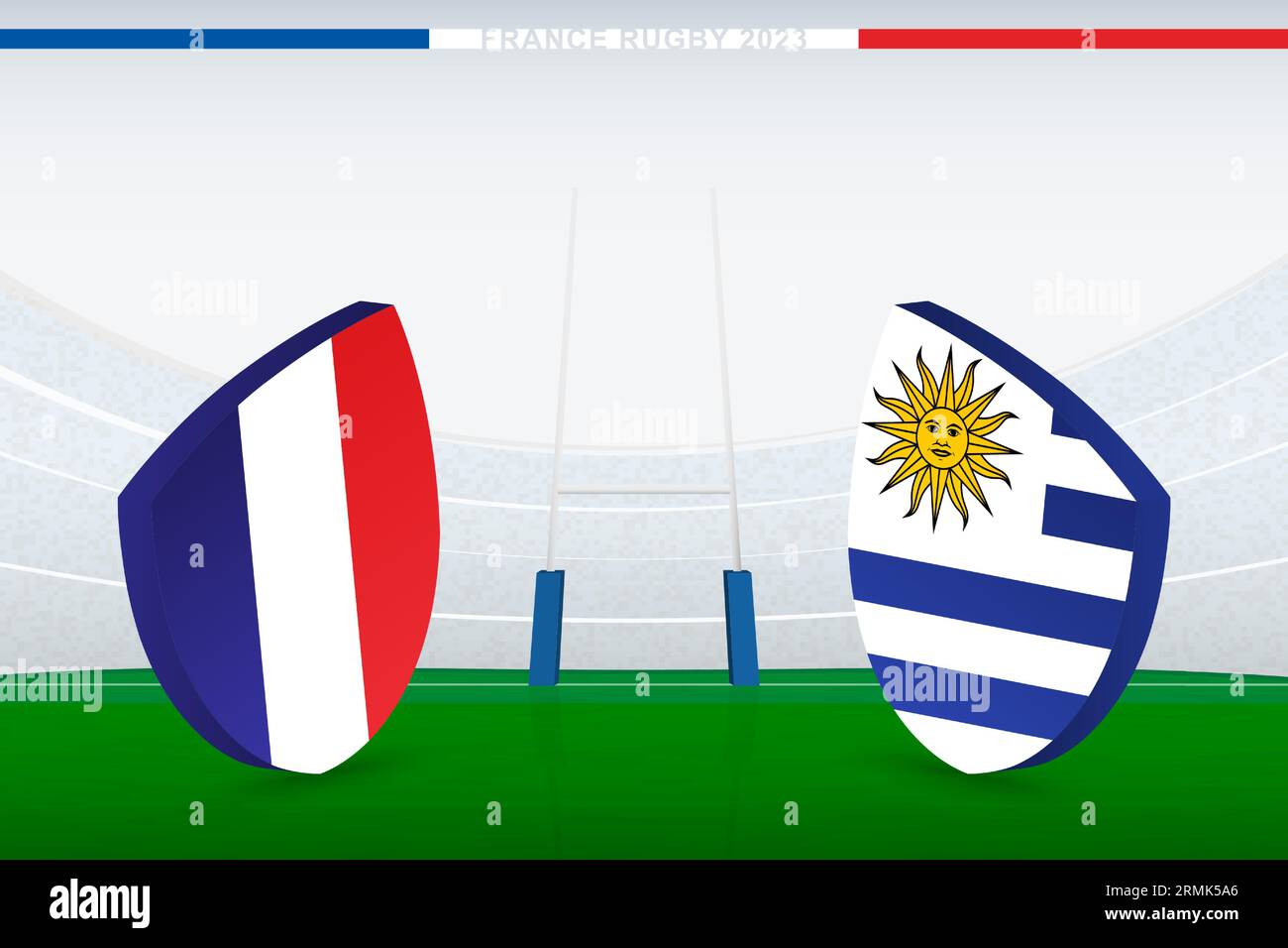 Match between France and Uruguay, illustration of rugby flag icon on ...