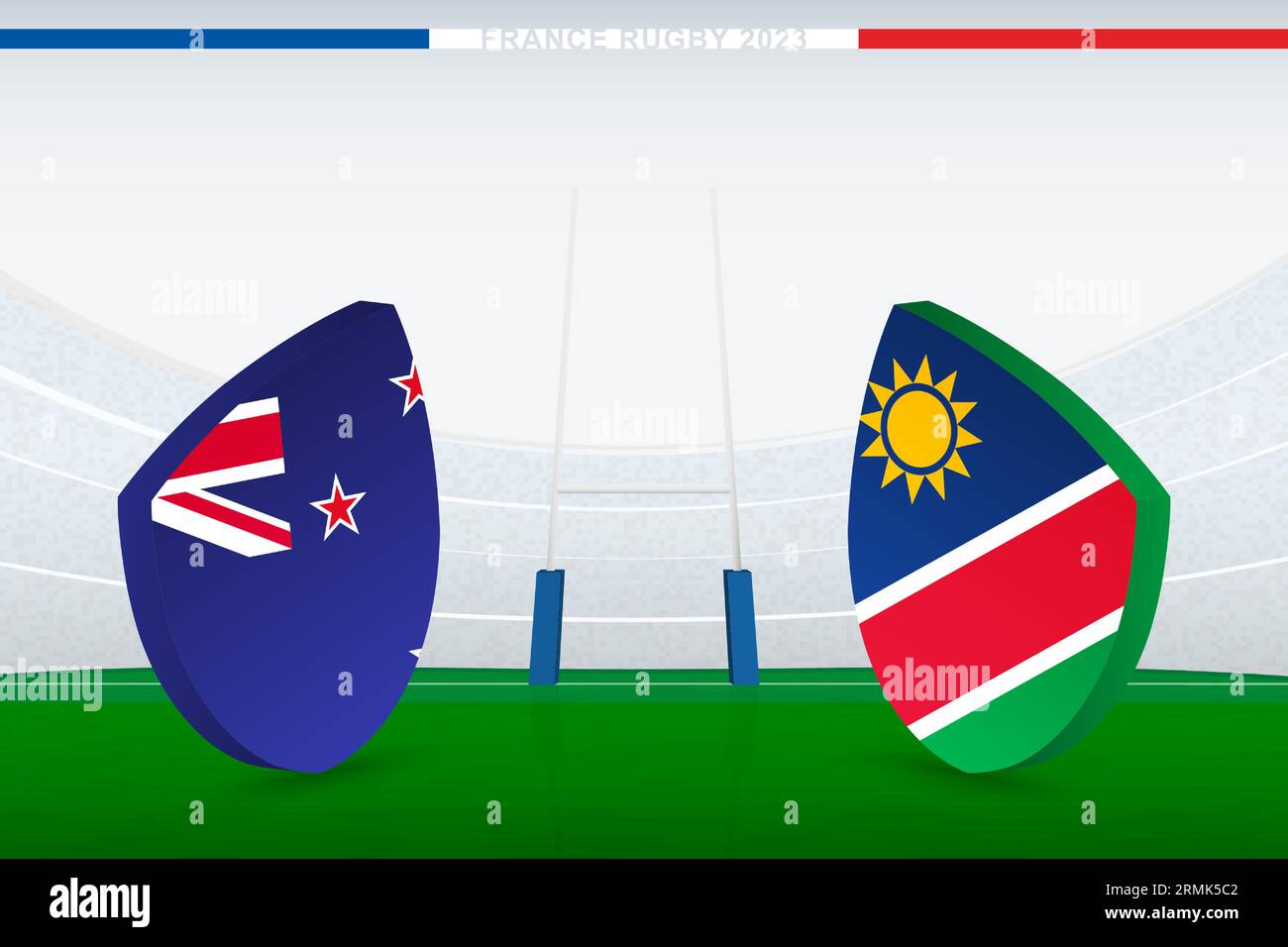 Match between New Zealand and Namibia, illustration of rugby flag icon ...