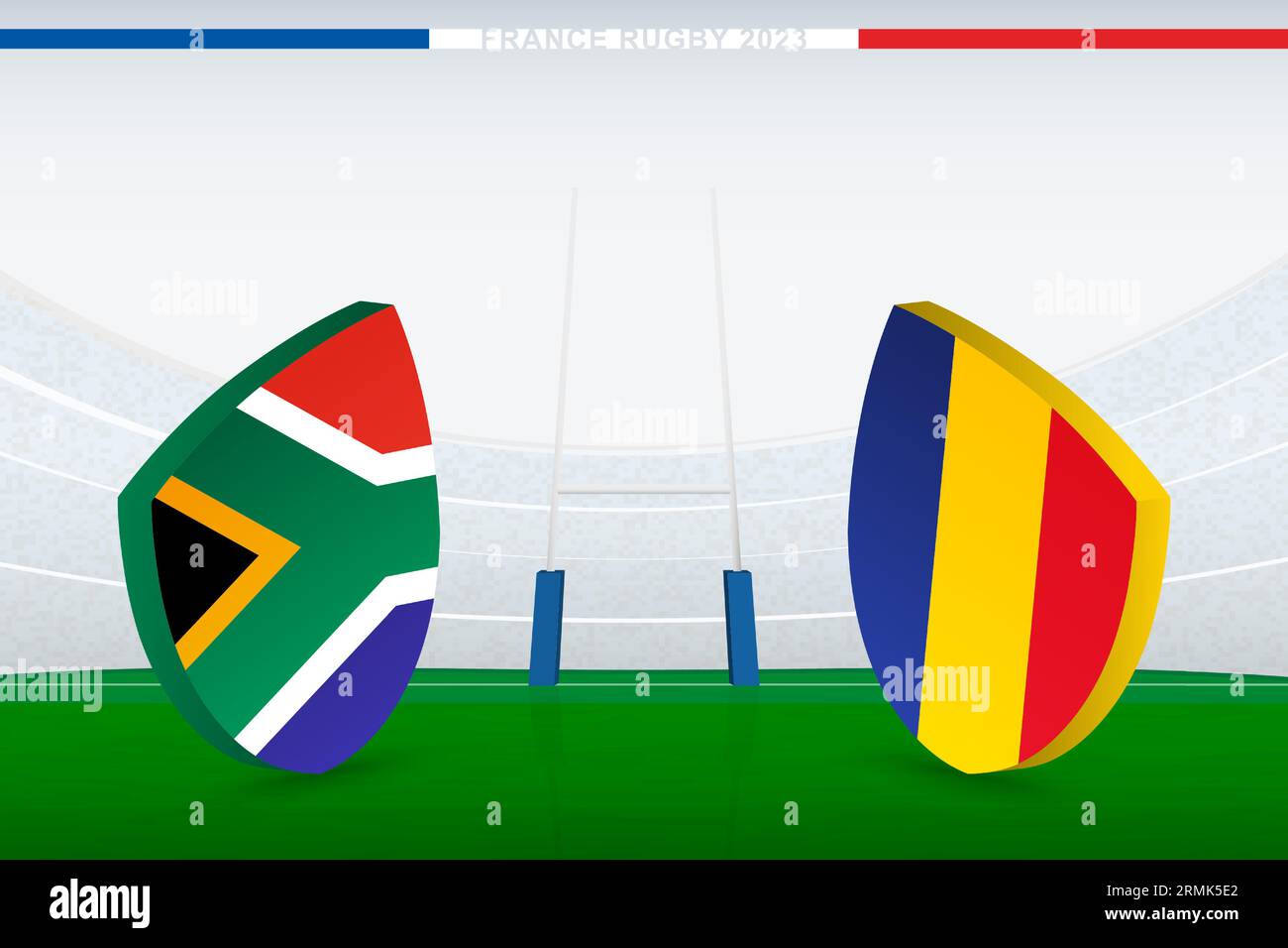 Match between South Africa and Romania, illustration of rugby flag icon ...